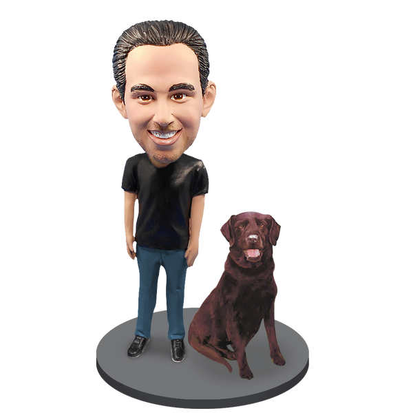 Custom Male with Chocolate Labrador Bobblehead - AllBobbleheads.com